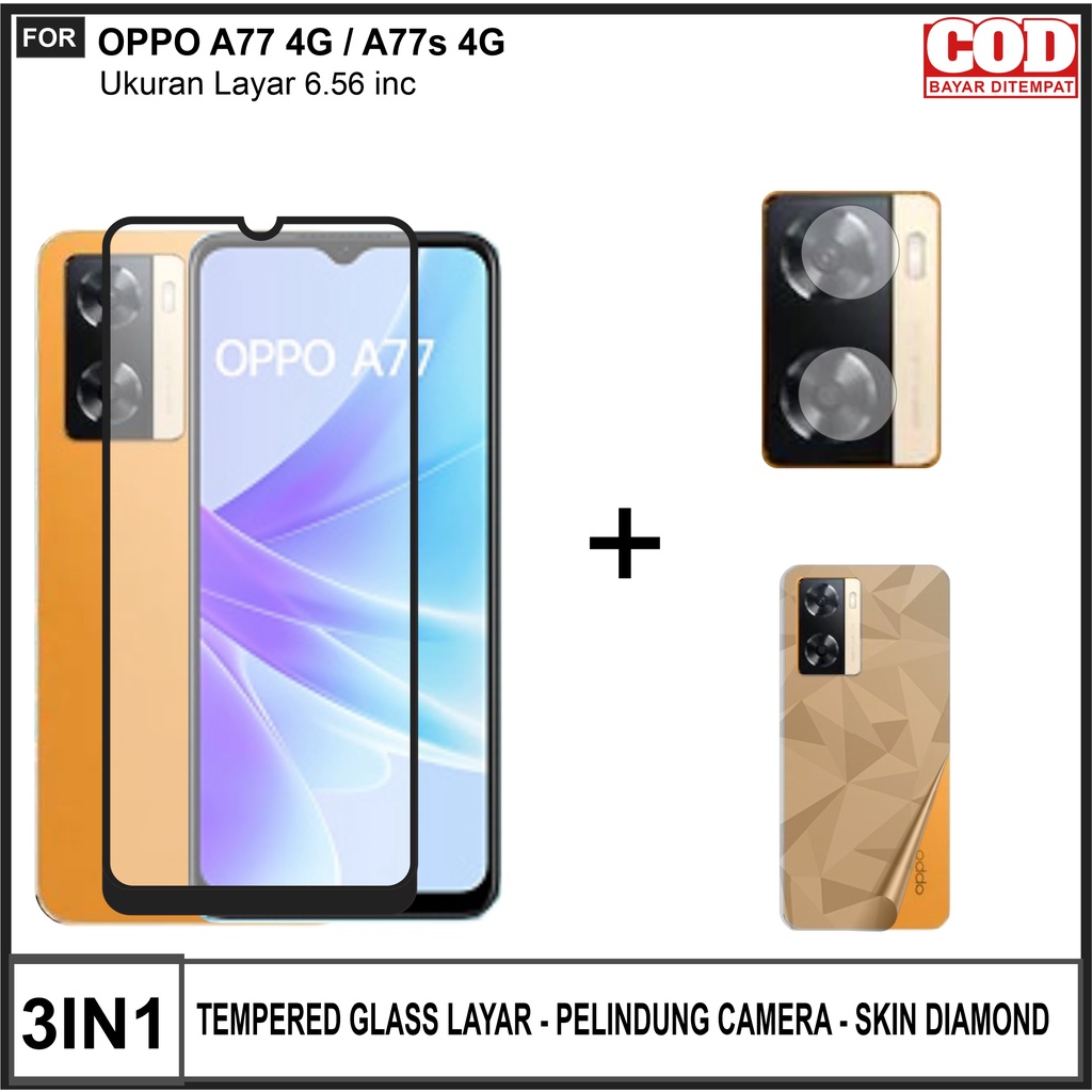 Jual Tempered Glass Layar OPPO A77 4G / A77s 4G (2022) Paket 3in1 Free Tempered Glass Camera Dan ...