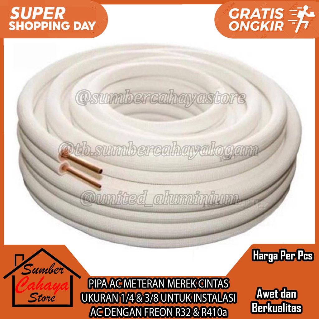 Jual PIPA AC METERAN MEREK CINTAS UKURAN 1/4 & 3/8 UNTUK INSTALASI AC ...