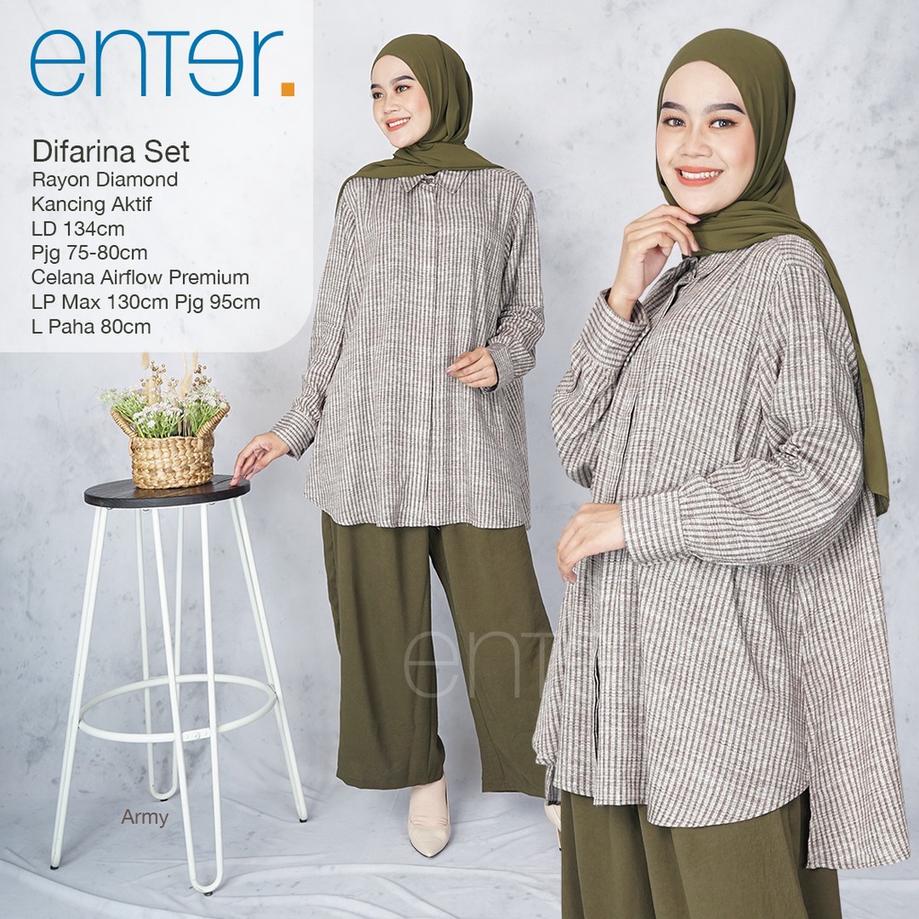 Jual one set jumbo wanita ld 134 difarina setelan motif garis kancing aktif mat rayon diamond ...
