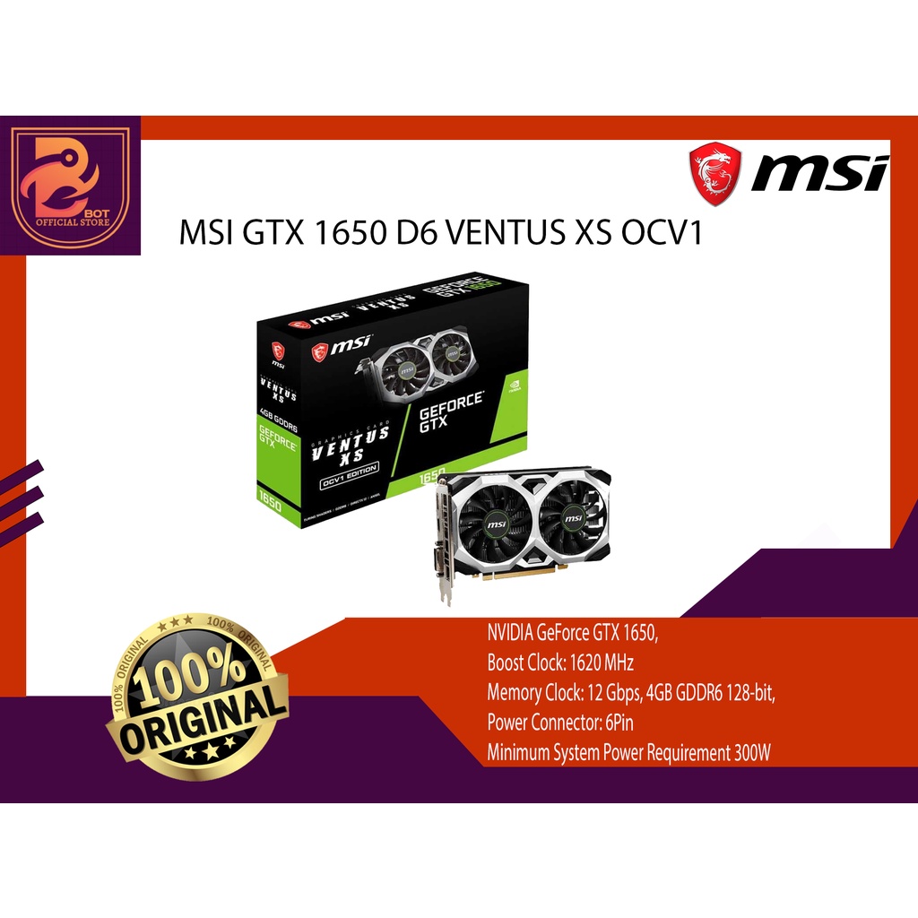 Jual VGA MSI GTX 1650 Ventus XS 4G OCV1 Nvidia GeForce GTX1650 DDR5 4GB | Shopee Indonesia