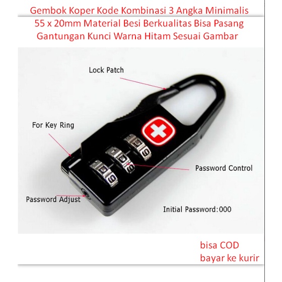 Jual Gembok Koper Kode Kombinasi 3 Angka Minimalis 55 x 20mm Material ...