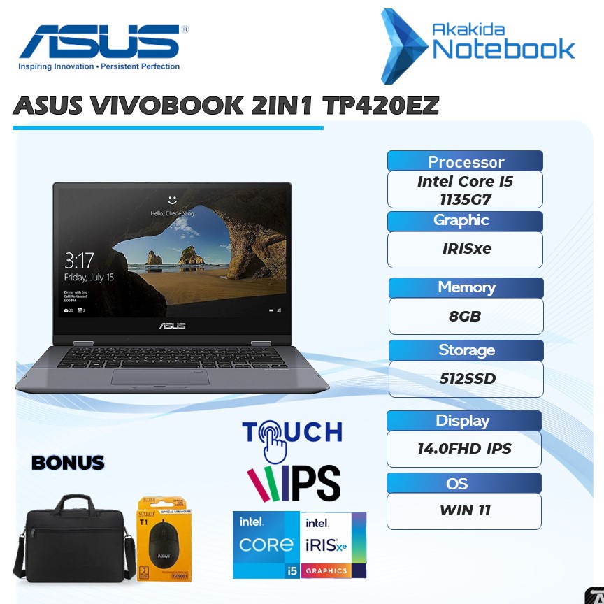 Jual ASUS VIVOBOOK FLIP TP470EZ 2IN1 TOUCH I5 1135G7 8GB 512SSD W11 14.0FHD IPS | Shopee Indonesia