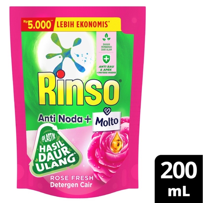 Jual Rinso Deterjen Cair Molto kemasan 5000 ukuran 200ml OURSHOPNOW ...