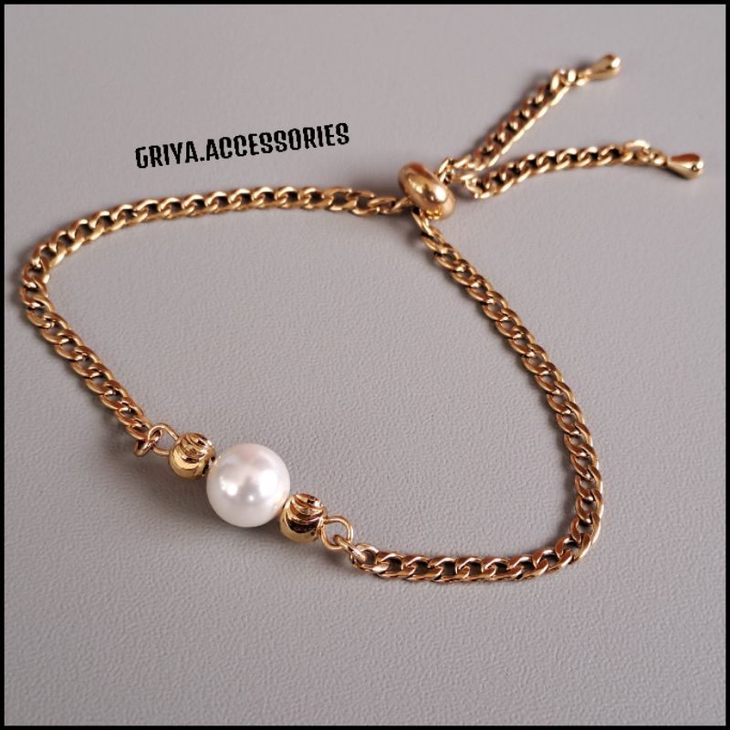 Jual Gelang Rantai Titanium Gold Stainless Steel Mix Mutiara Shell 8mm ...