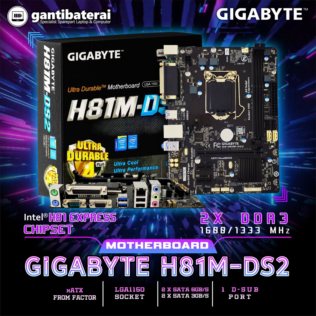 Jual Motherboard GIGABYTE H81M-DS2 H81 DDR3 Intel LGA 1150 Haswell ...