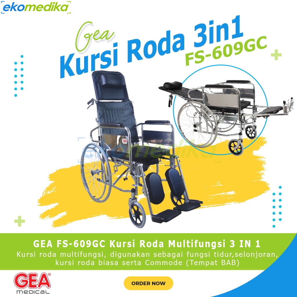 Jual Kursi Roda 3in1 / 3 in 1 GEA FS 609 GC Reclining Commode ...