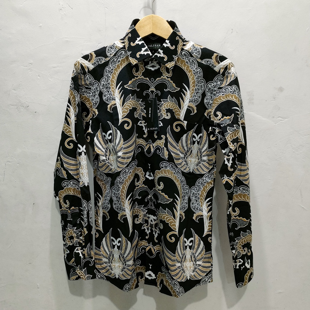 Jual Kemeja Alisan Batik Panjang Slimfit Motif Sayap Burung Coklat Abu ...