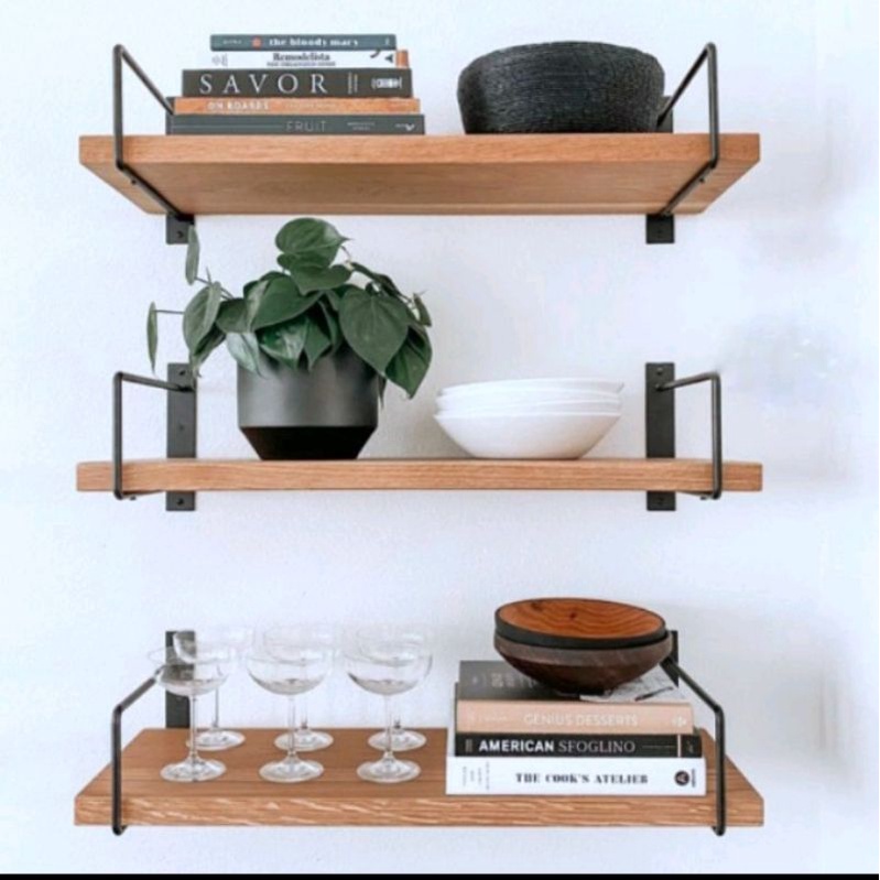 Jual Rak Ambalan Gantung Besi Kayu Tempel Dinding Minimalis Serbaguna ...