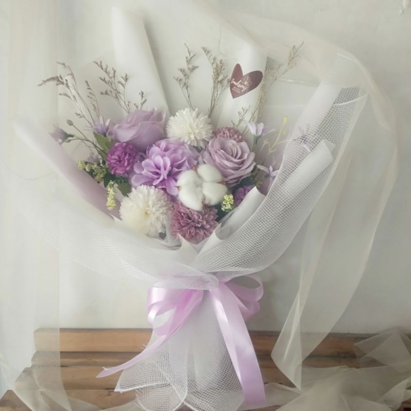 Jual buket bunga palsu artificial premium, mawar, kapas, caspea ...