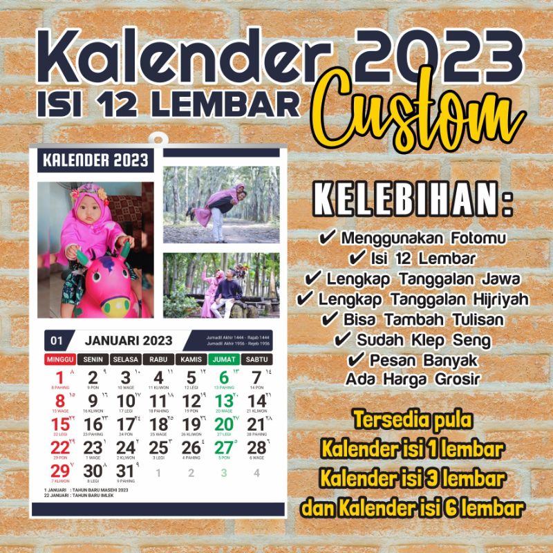 Jual KALENDER CUSTOM ISI 12 LEMBAR | KALENDER DINDING CUSTOM | KALENDER ...