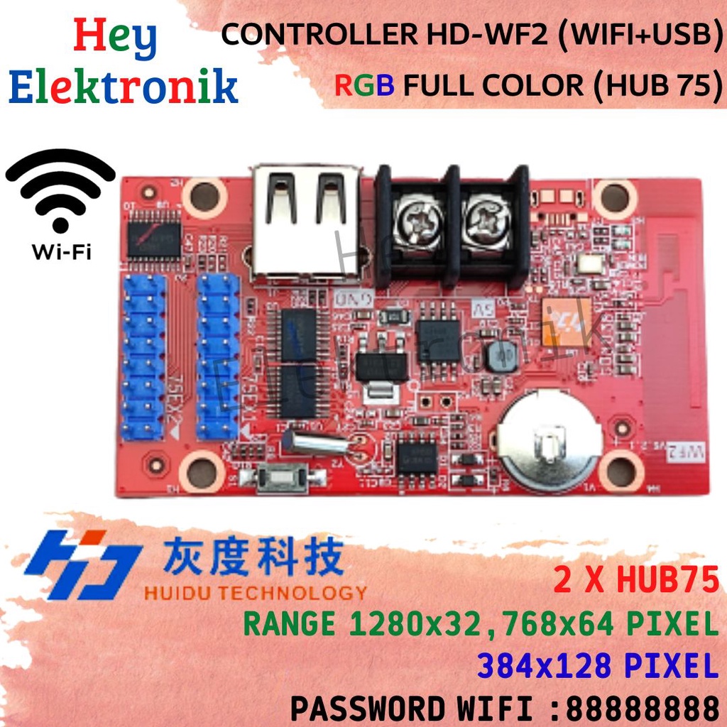 Jual Controller Huidu HD-WF2 Wifi RGB Full Color Running Text Panel P10 ...