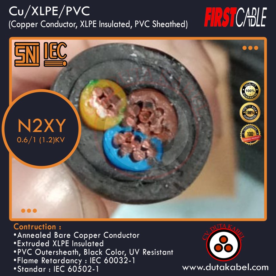 Jual Kabel N2XY 3x4 mm2 (Cu/XLPE/PVC) FIRST CABLE /3x4 mm/3 x 4 mm2 ...