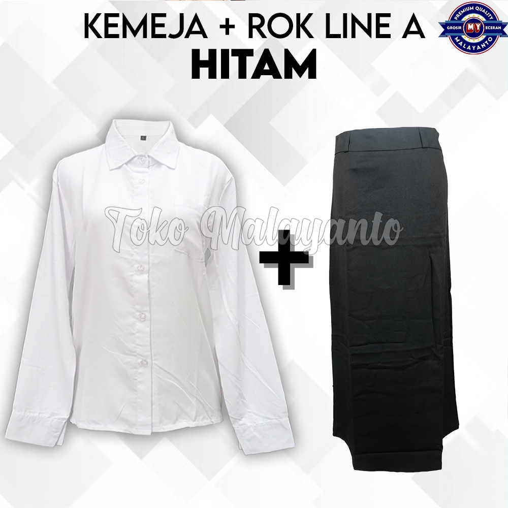 Jual SETELAN KEMEJA & ROK LINE A PANJANG HITAM, KEMEJA PUTIH & ROK ...