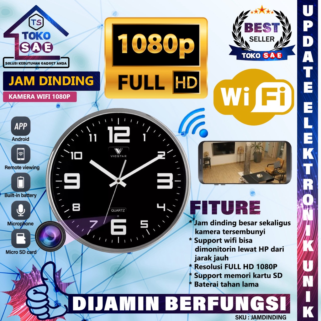 Jual Camera Spy Ip Camera CCTV WIFI Wall Clock Jam Dinding Spy Cam ...