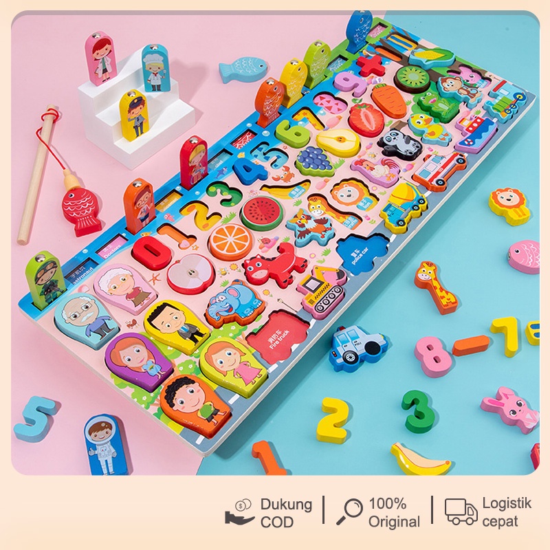 Jual [COD] 11 in 1 papan hitung pasangan memancing kayu / angka ...