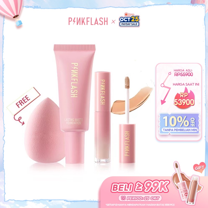 Jual PINKFLASH 3PCS/ Set Makeup set Foundation+Liquid Concealer Long ...
