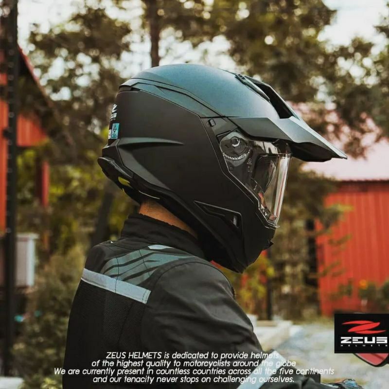 Jual ZEUS 913 HELM FULLFACE SUPERMOTO DOUBLE VISOR BLACK MATT MATTE DOF ...