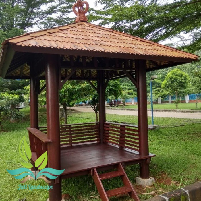 Jual saung gazebo kayu ukuran 2x2 atap genteng Bergaransi | Shopee ...