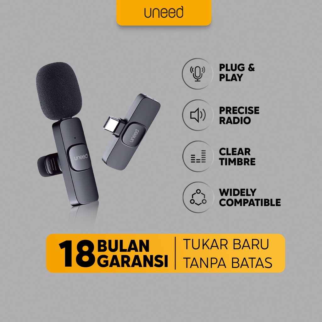 Jual UNEED Wireless Microphone Type C Clip On Portable Plug n Play ...