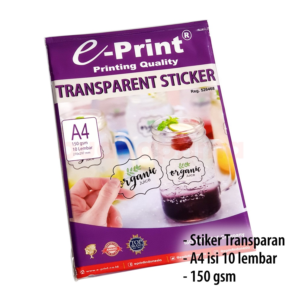 Jual Kertas Stiker Transparan A4 E-Print Transparent Sticker Eprint ...