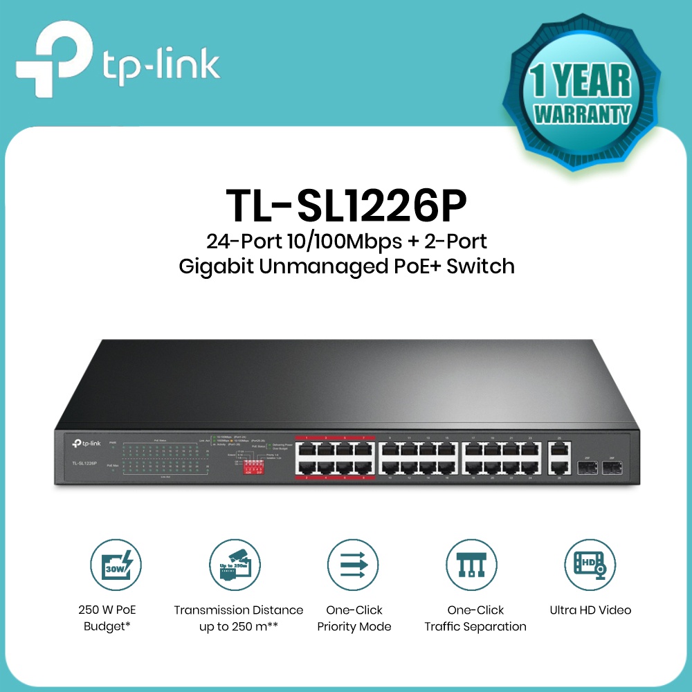 Jual (new)TP-LINK TL-SL1226P 24-Port 10/100Mbps + 2-Port Gigabit ...