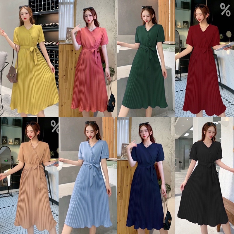 Jual D1052 MOLDIV KOREAN STYLE VINTAGE MIDI DRESS POLOS SIMPLE BUMIL ...