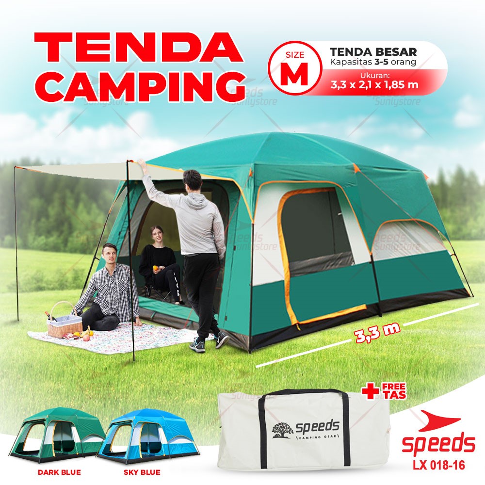 Jual SPEEDS Tenda Camping Besar Muat 3-5 Orang Tenda Outdoor + Kanopi ...