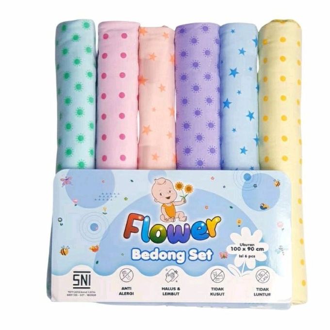 Jual (6 Pcs) Bedong Set Bayi Flower 100x90cm Motif POLCADOT SNI Bedong ...