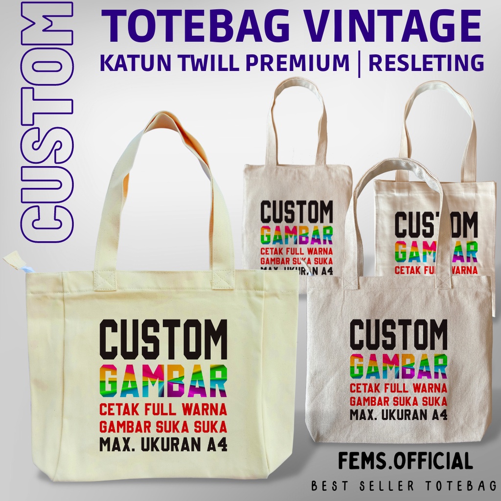 Jual Tote bag Custom Kanvas Tebal Premium Serat Twill Totebag Nudie Bags Custom Penutup ...