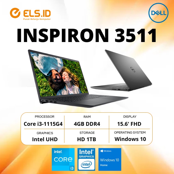 Jual Laptop Dell Inspiron 3511 i3-1115G4 4GB HD 1TB 15.6' FHD W10+OHS | Shopee Indonesia