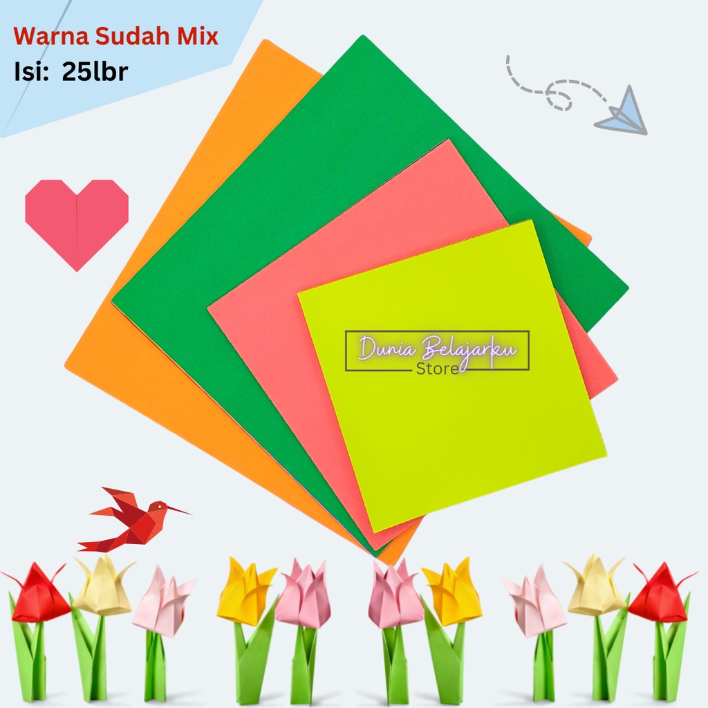 Jual Kertas Origami Warna Warni Besar Kecil Kertas Lipat Origami Polos ...