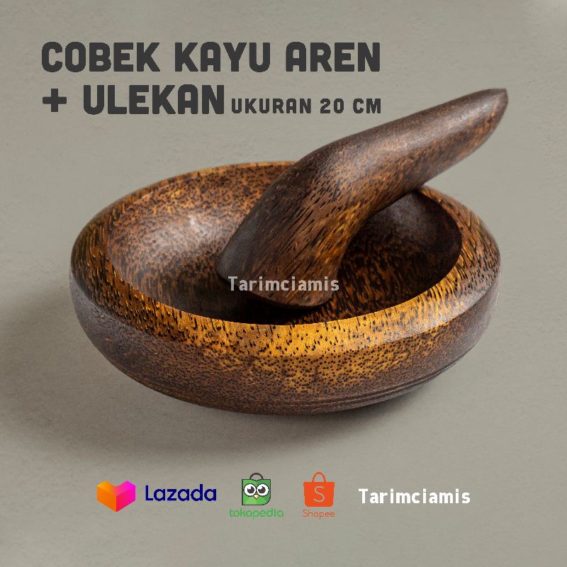 Jual Cobek Kayu Aren 20cm + Ulekan Kayu Aren | Shopee Indonesia