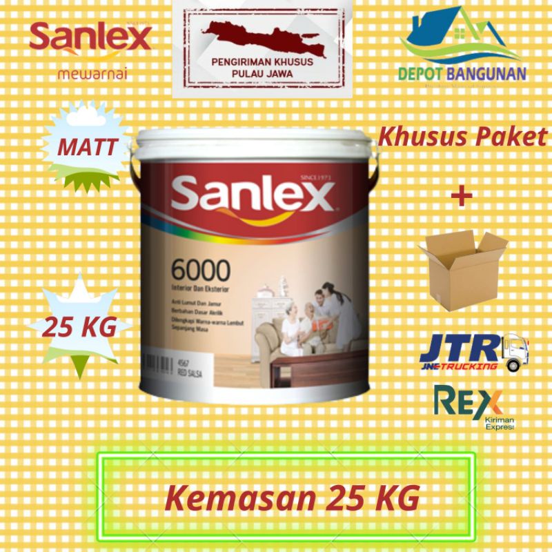 Jual Cat Plafon Gipsum Triplek Cat Tembok SANLEX 6000 Interior 25 KG ...