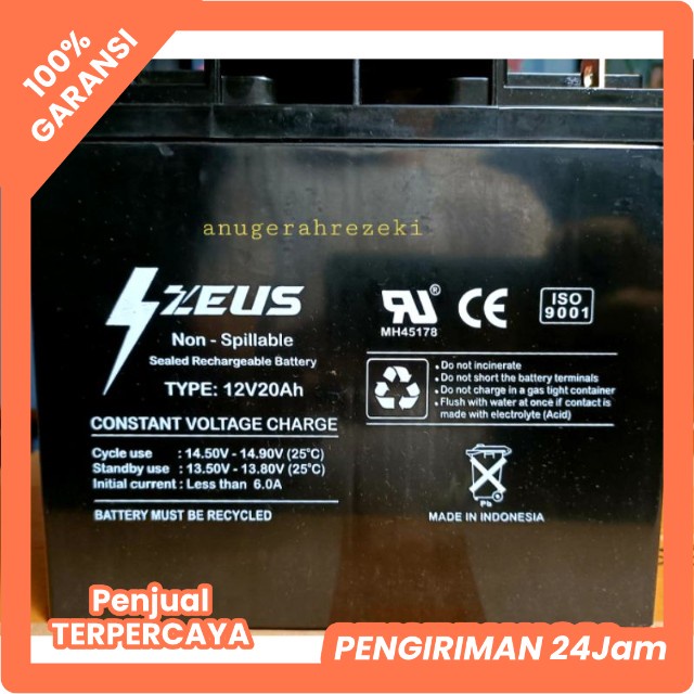 Jual AKI PANEL SURYA 12V 20Ah VRLA ZEUS BATERAI MF KERING | Shopee ...