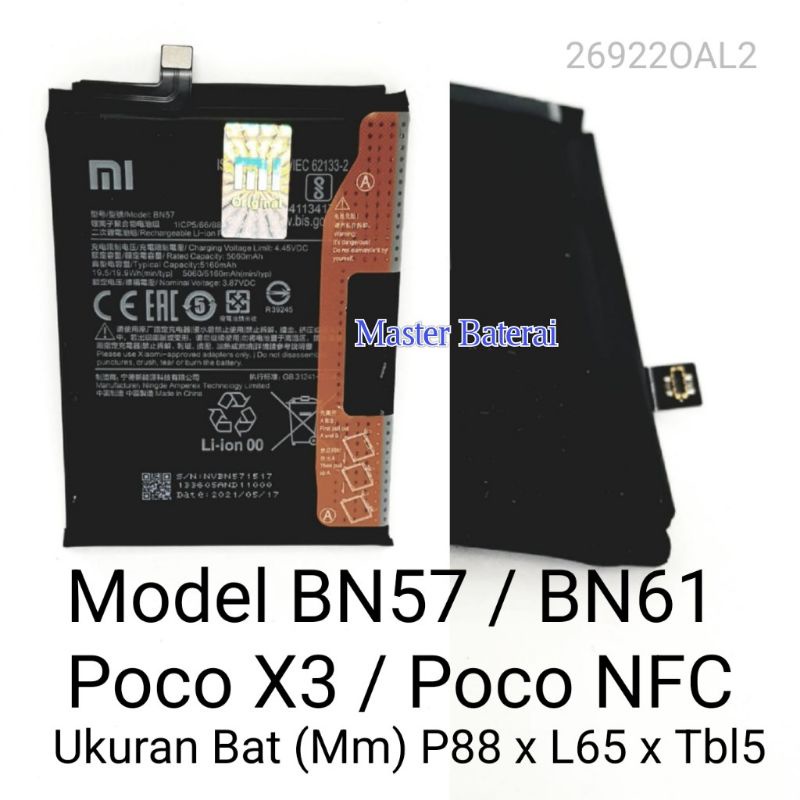 Jual Baterai Xiaomi Poco X3 Xioami Poco X3 NFC Kode Batrai BN57/BN61 ...