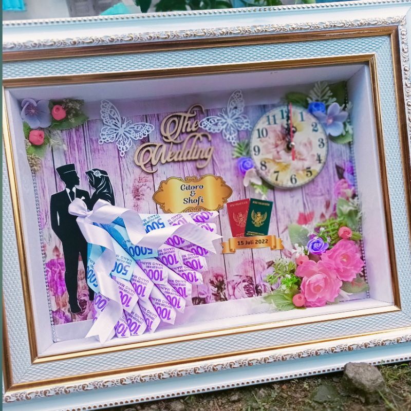Jual Bingkai Foto Mahar 3D Pernikahan Siluet Jam Aktif Pajangan Hiasan ...