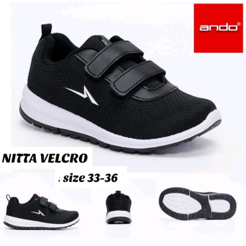 Jual ANDO Sepatu Anak Sekolah TK SD Cewek Kecil Velcro Perekat Hitam Putih Pink Velcro Perekat ...