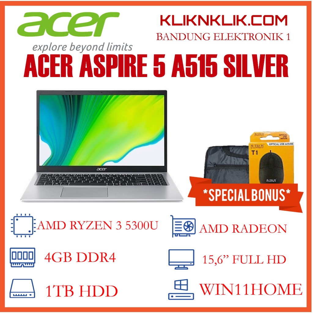 Jual LAPTOP GAMING ACER ASPIRE 5 A515 AMD RYZEN 3 5300U 4GB 8GB 1TB 15 ...