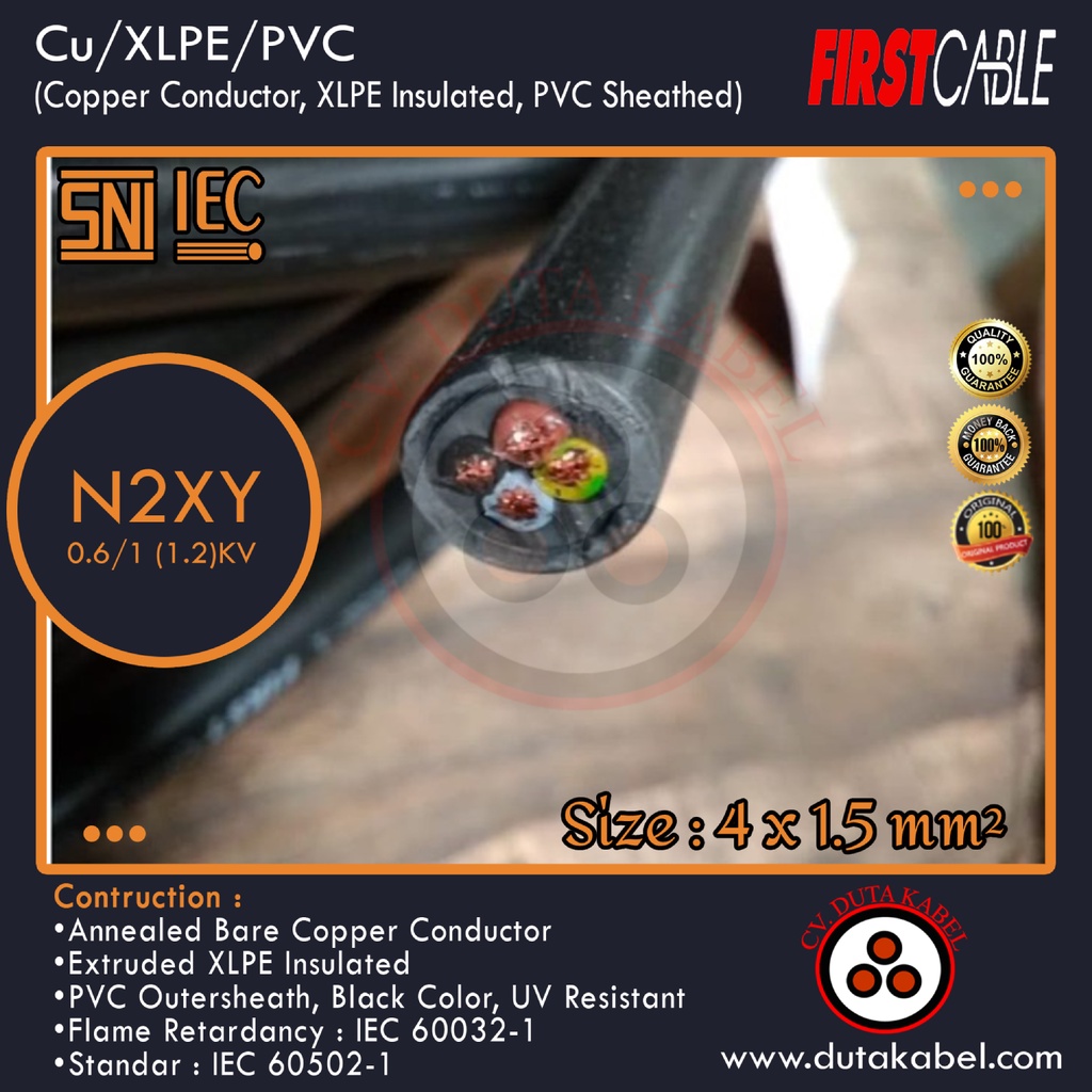 Jual Kabel N2XY 4x1,5 mm2 (Cu/XLPE/PVC) FIRST CABLE /4x1,5 mm/4 x 1,5 mm2/4x1,5mm2/4 x 1,5 mm2 ...