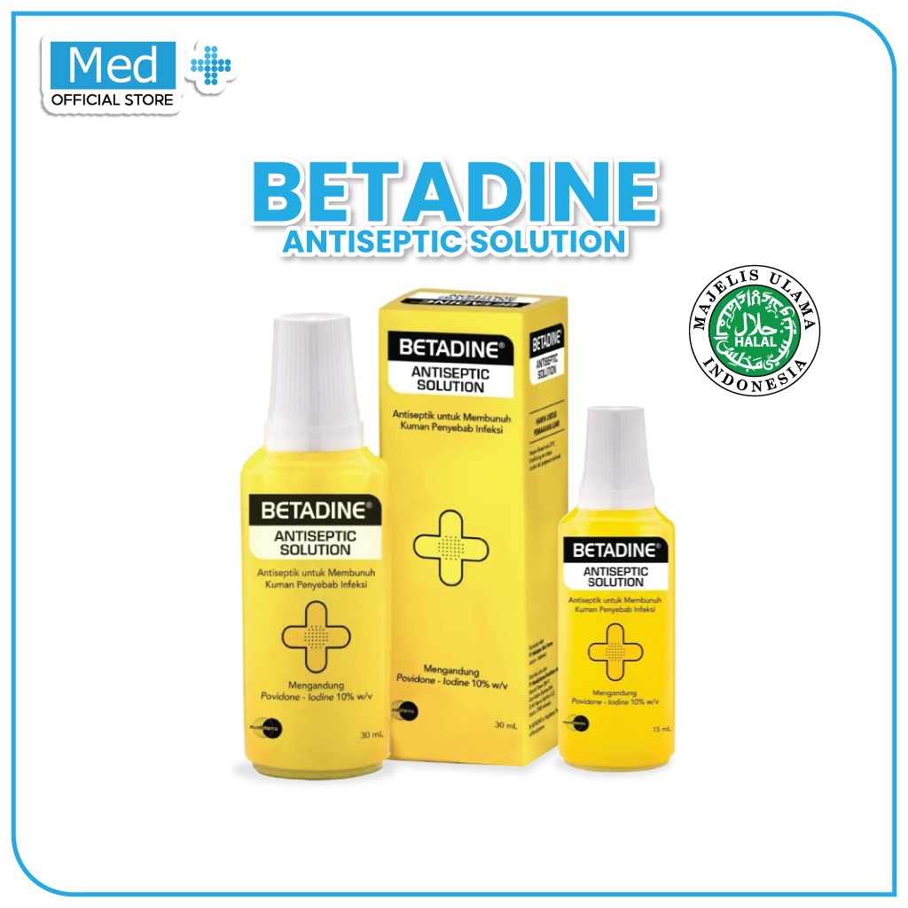 Jual Med+ Betadine Solution 15ml | 30ml / Obat Luka Antiseptik / Alat P3K / Infeksi / Pemakaian ...