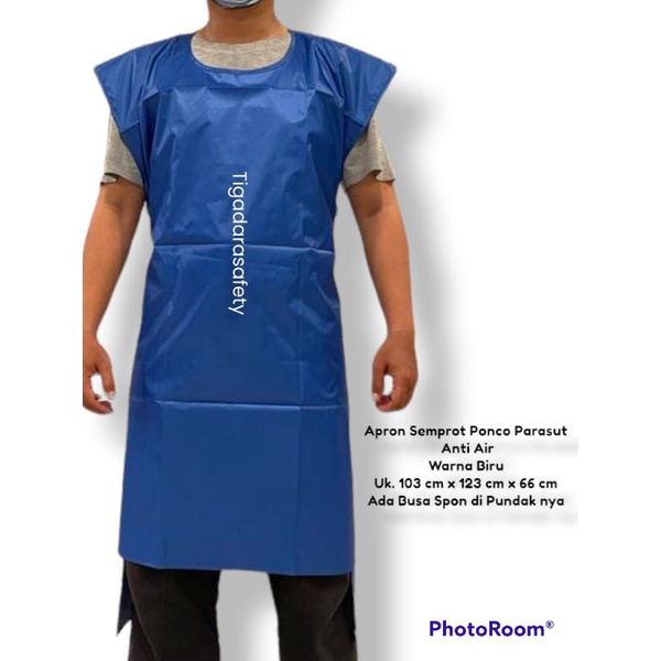 Jual Apron Semprot Ponco Parasut Anti Air warna Biru 2 sisi ukuran 103 ...
