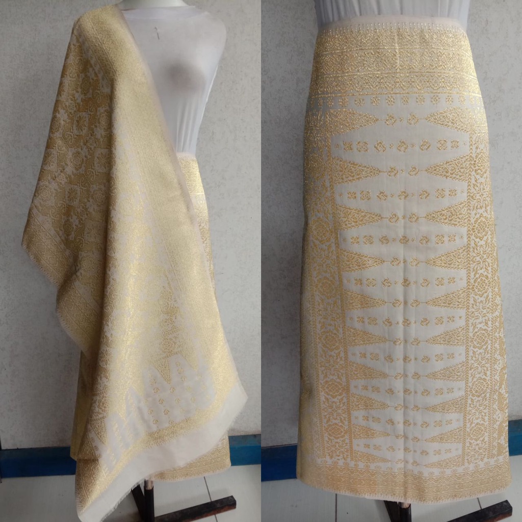 Jual Songket Palembang Asli Tenun Tangan | Lepus Putih Sutra Gebeng Kristal Permata Gold ...
