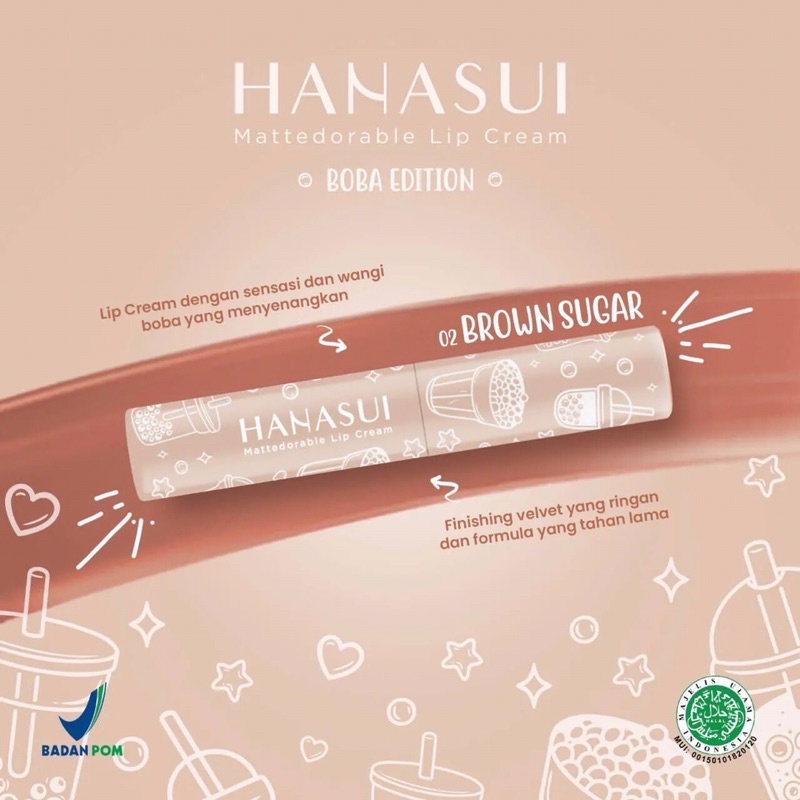 Jual Hanasui Mattedorable Lip Cream Boba Edition - 02 Brown Sugar ...