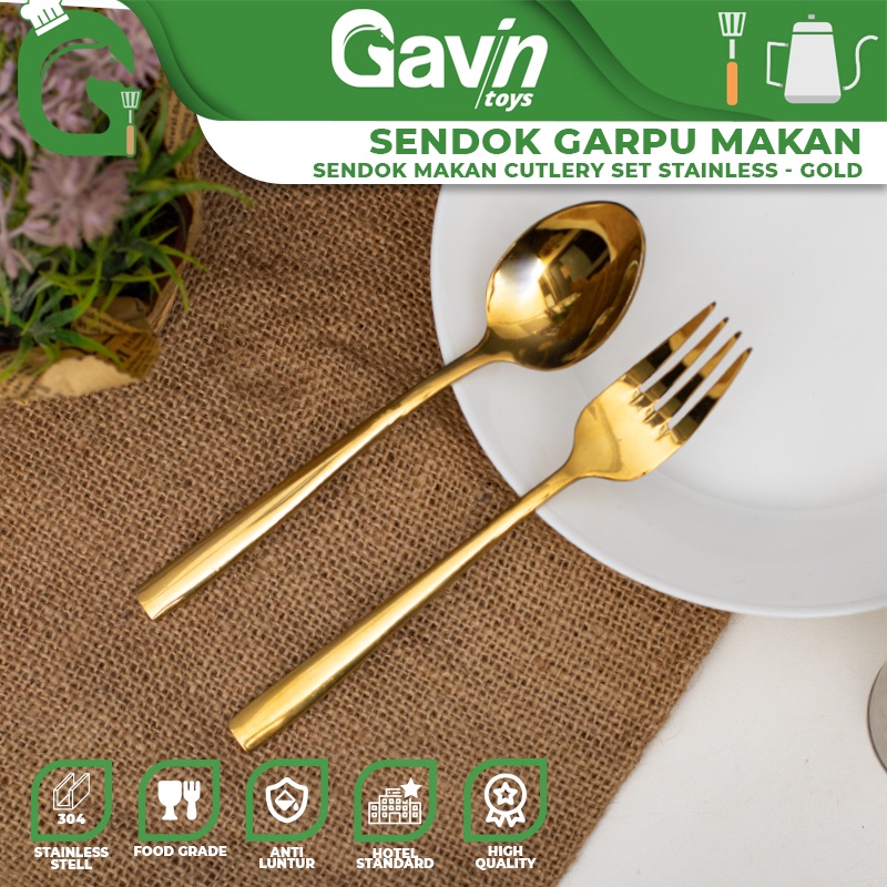 Jual Sendok Garpu Makan Gold Set Alat Makan Emas Hotel Stainless 18cm ...