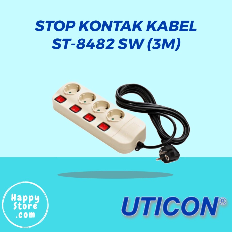 Jual Stop Kontak Uticon 4 lobang + Switch + Kabel 3 Meter ST-8482 SW ...