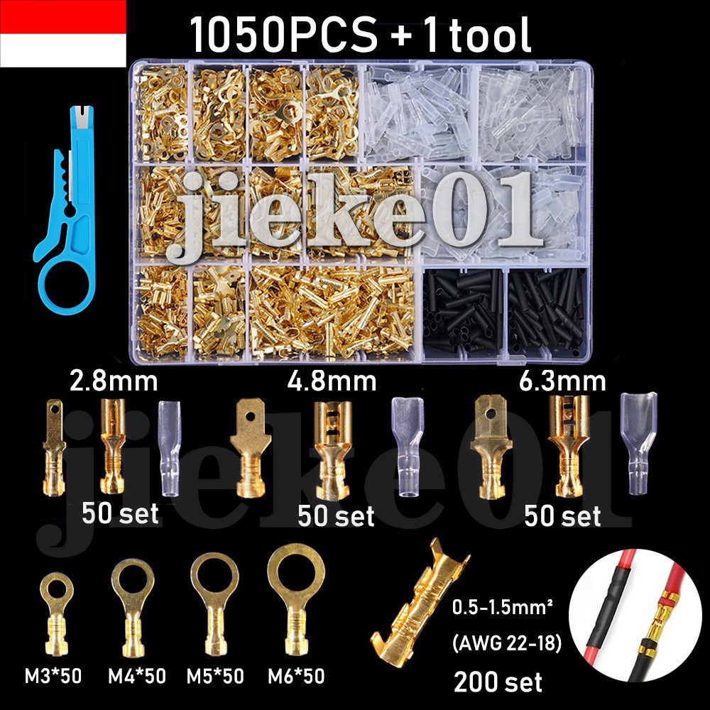 Jual 1051PCS Terminal Sekun Soket Skun Kabel Gepeng/Terminal Insulated ...