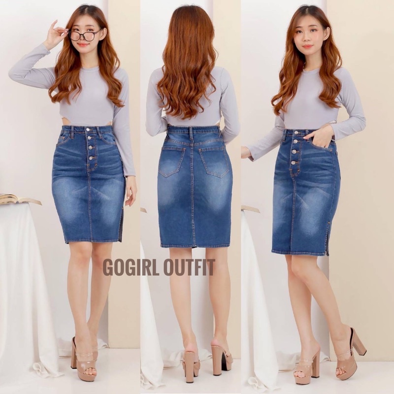 Jual Rok Span Jeans Kancing 3/4 / Rok Span Semi Mini / Rok Span Jeans ...