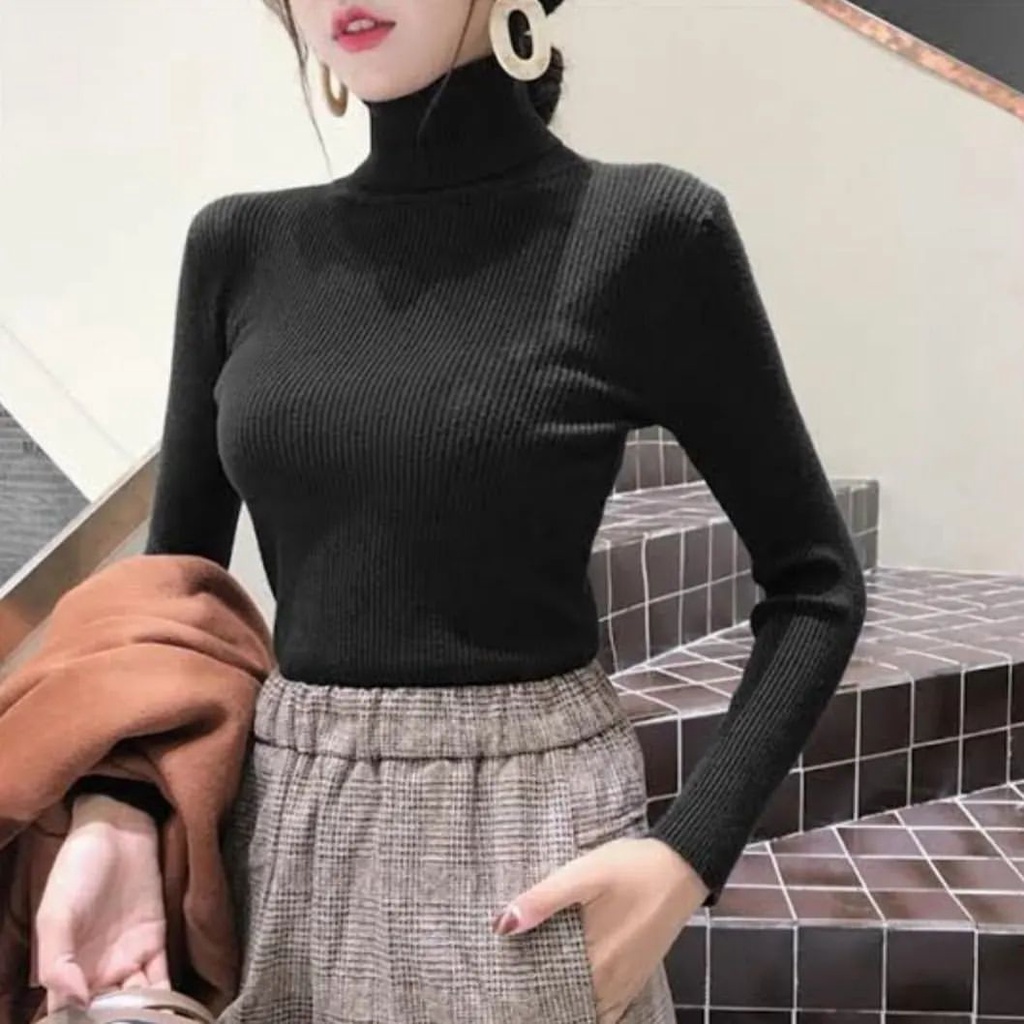 Jual Inner Rajut Long Neck Daisy | Baju Dalaman Turtleneck Knit ...