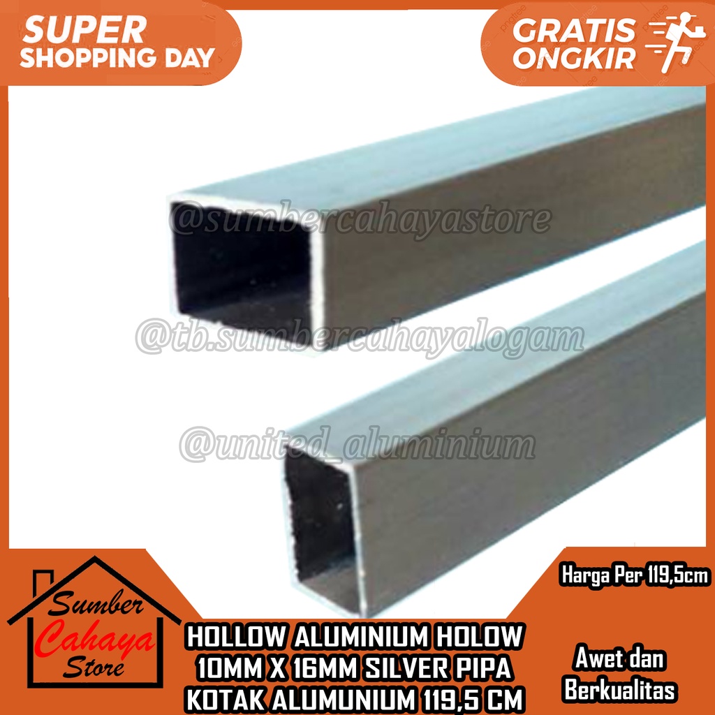 Jual Hollow Aluminium 10mm x 16mm Silver HOLOW PIPA BESI ALUMUNIUM ...