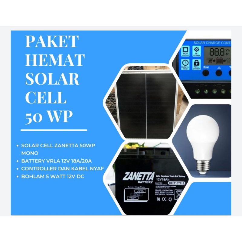 Jual Solusi Lampu Padam Paket Hemat Solar Panel Surya 50WP, Aki 12v ...